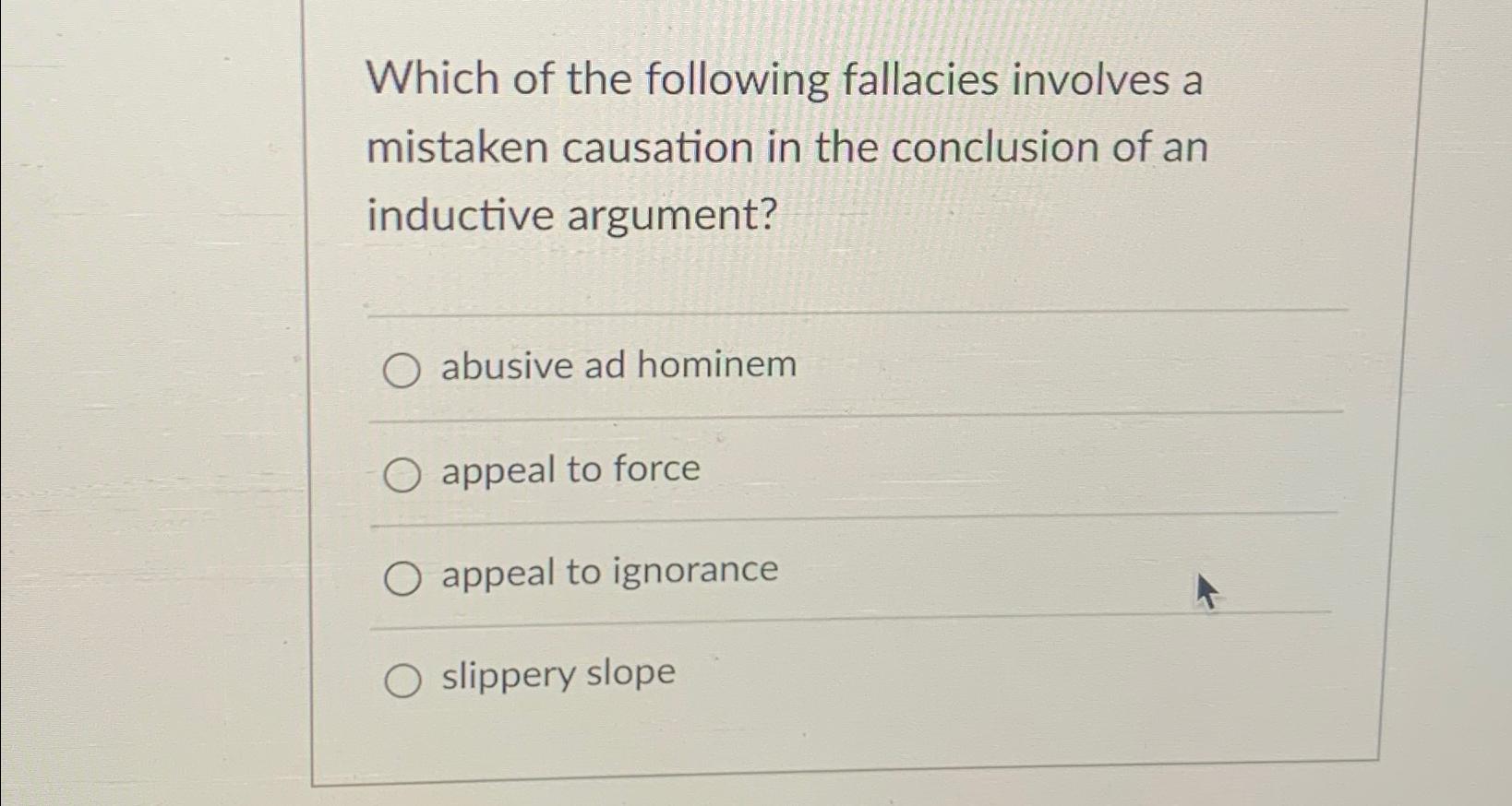 Solved Which of the following fallacies involves a mistaken | Chegg.com