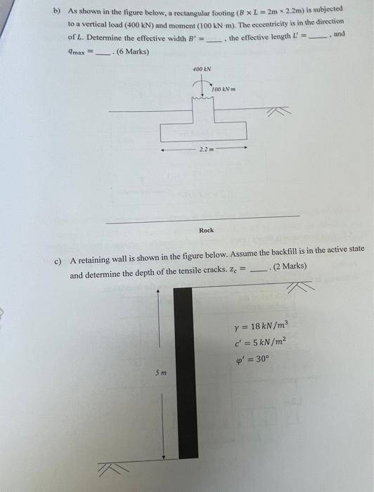 Fill in the Blanks (12 Marks) a) A square footing (4 | Chegg.com