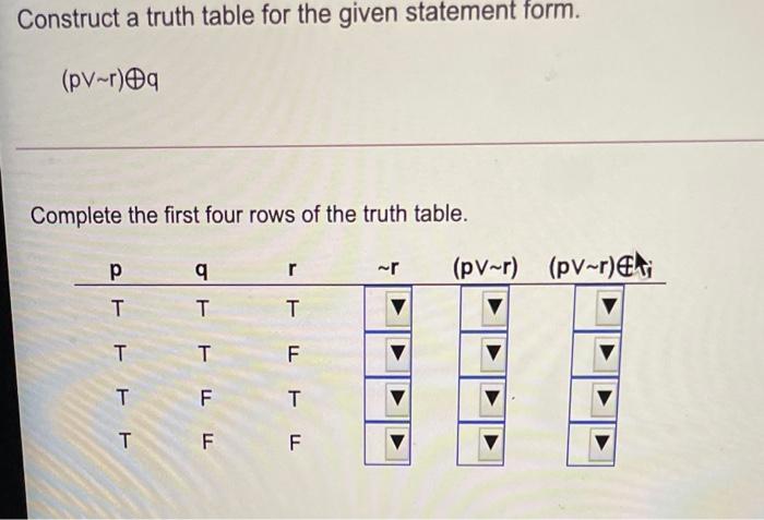 Solved Construct a truth table for the given statement form. | Chegg.com