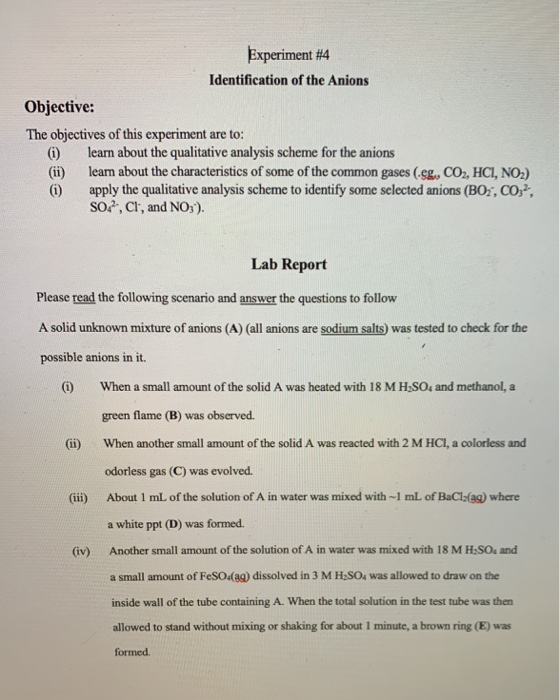 Solved Experiment #4 Identification of the Anions Objective: | Chegg.com