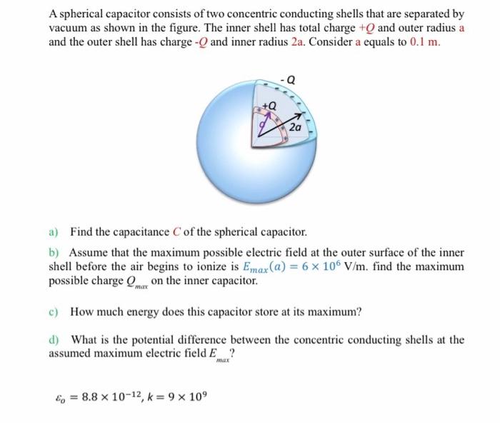 Solved A spherical capacitor consists of two concentric | Chegg.com