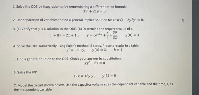 Solved 1. Solve the ODE by integration or by remembering a | Chegg.com