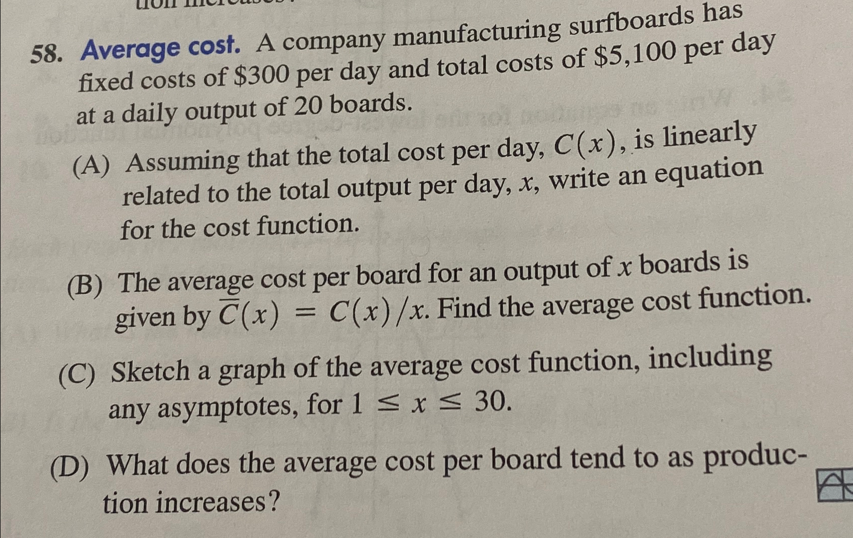 Solved Average cost. A company manufacturing surfboards has | Chegg.com