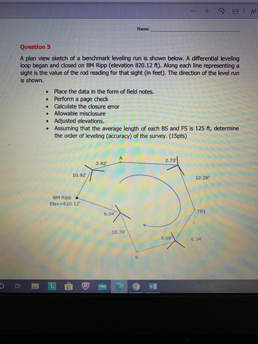 Solved BIA Name: Question 5 A plan view sketch of a | Chegg.com