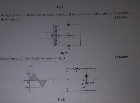Solved Fig 1In Fig 2, ﻿given v1=100V (Peak to peak), ﻿and Do | Chegg.com
