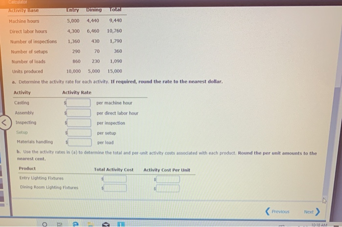 Solved Entry Dining Total 5,000 4,440 9,440 Calculator | Chegg.com