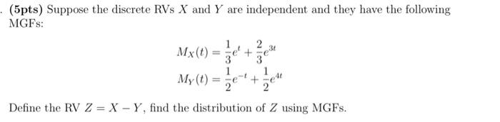 Solved Suppose the discrete RVs X and Y are independent and | Chegg.com