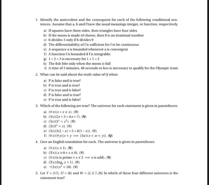 Solved 1. Identify the antecedent and the consequent for | Chegg.com