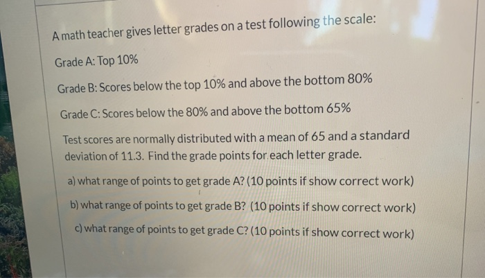 Solved Amath teacher gives letter grades on a test following | Chegg.com