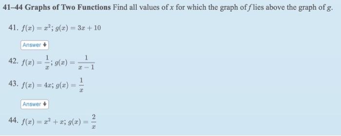 Solved 41-44 Graphs of Two Functions Find all values of x | Chegg.com