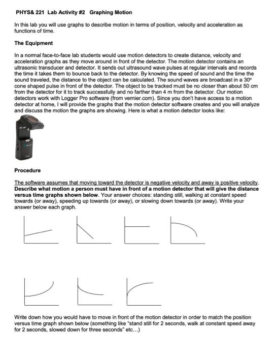 PHYS& 221 Lab Activity #2 Graphing Motion In this lab | Chegg.com