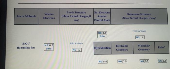 Solved Ton or Molecule Valence Electrons Lewis Structure | Chegg.com