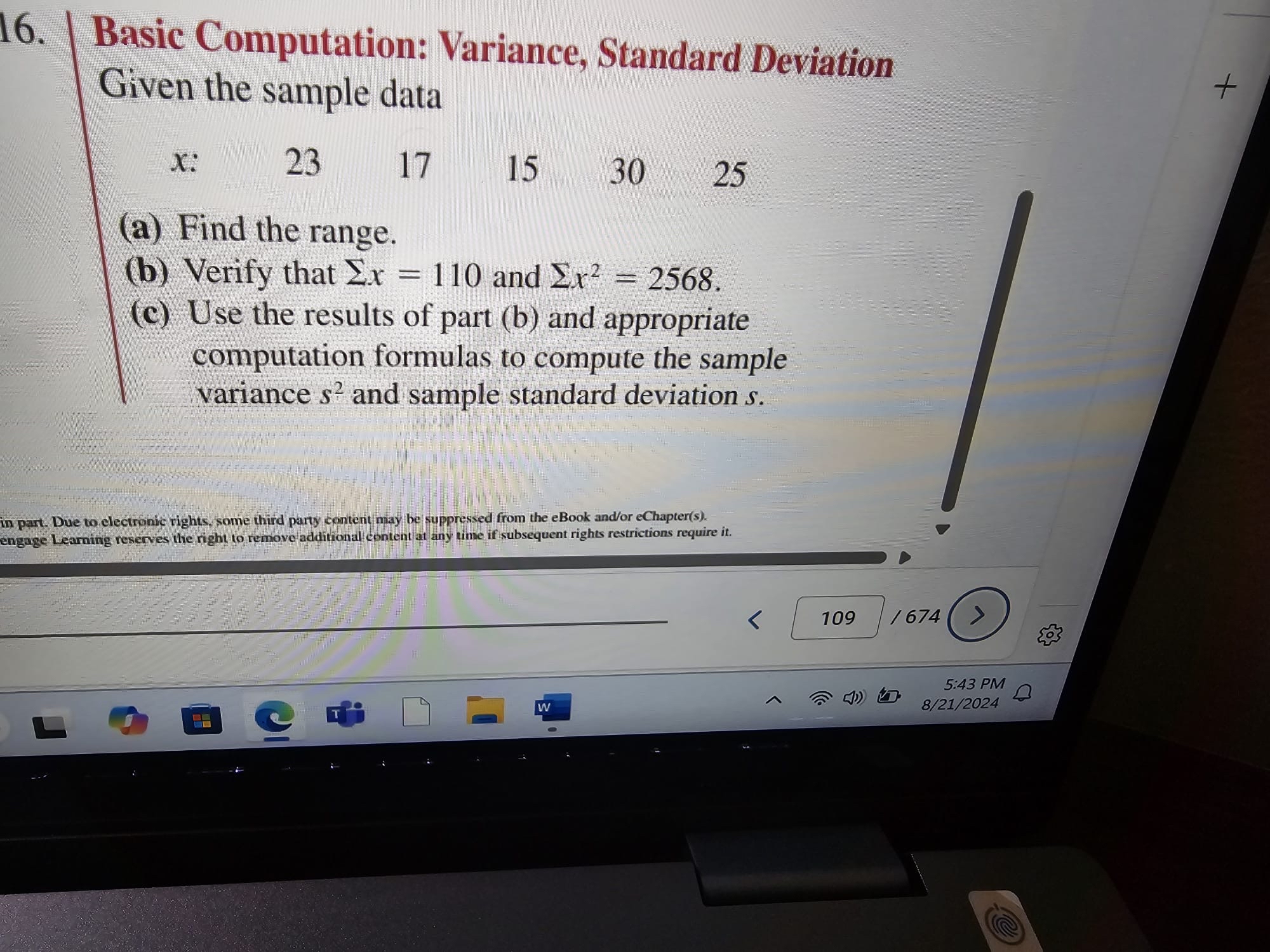 Solved Basic Computation: Variance, Standard DeviationGiven | Chegg.com