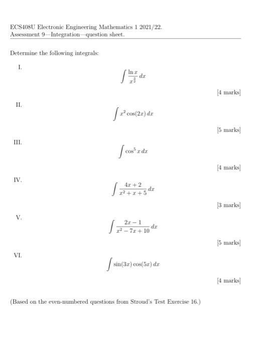 Solved ECS408U Electronic Engineering Mathematics 1 2021/22. | Chegg.com