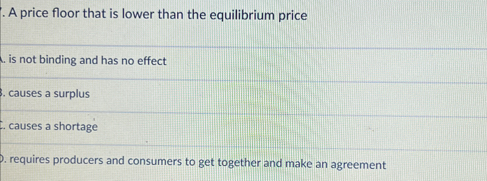 Solved A price floor that is lower than the equilibrium | Chegg.com