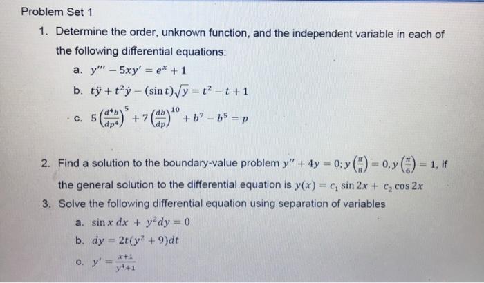Solved Problem Set 1 1. Determine the order, unknown | Chegg.com