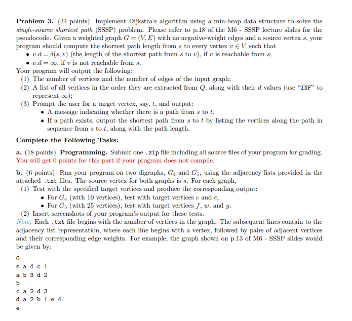 Problem 3. (24 ﻿points) ﻿Implement Dijkstra's | Chegg.com