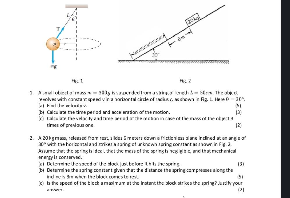 Solved Fig. 1 Fig. 2 1. A small object of mass m=300 g is | Chegg.com