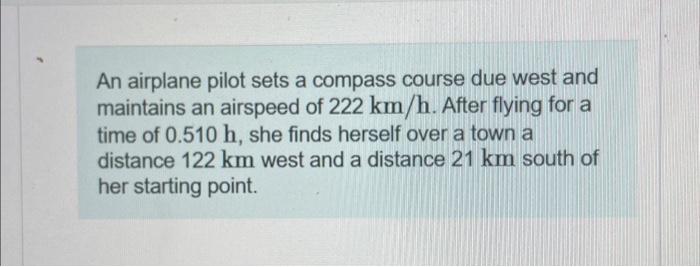 Solved An airplane pilot sets a compass course due west and | Chegg.com