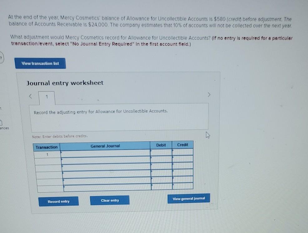 Solved At the end of the year, Mercy Cosmetics balance of | Chegg.com