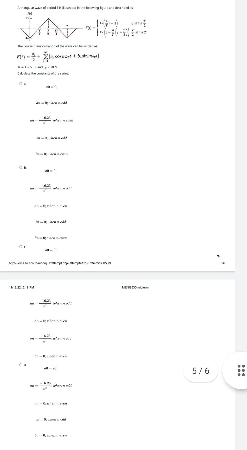 Solved A triangular wave of period T is illustrated in the | Chegg.com