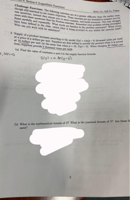Solved Section 6 (Logarithmic Function) Challenge Exercises. | Chegg.com