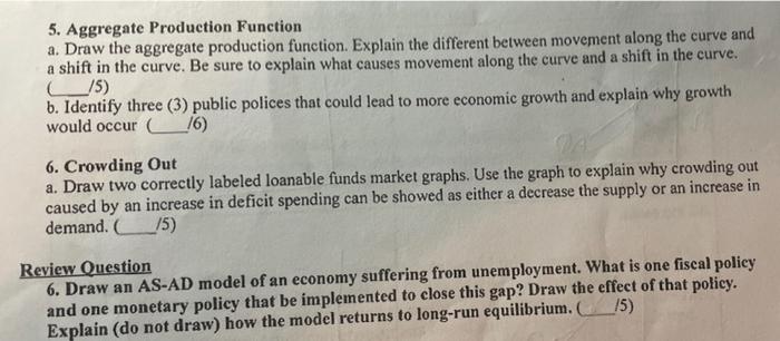 Solved 5. Aggregate Production Function a. Draw the | Chegg.com