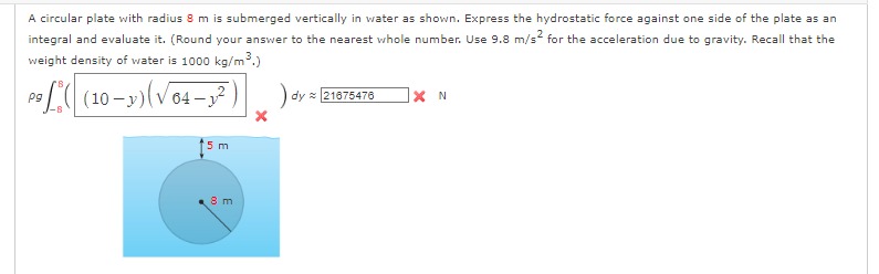 Solved A circular plate with radius 8m ﻿is submerged | Chegg.com