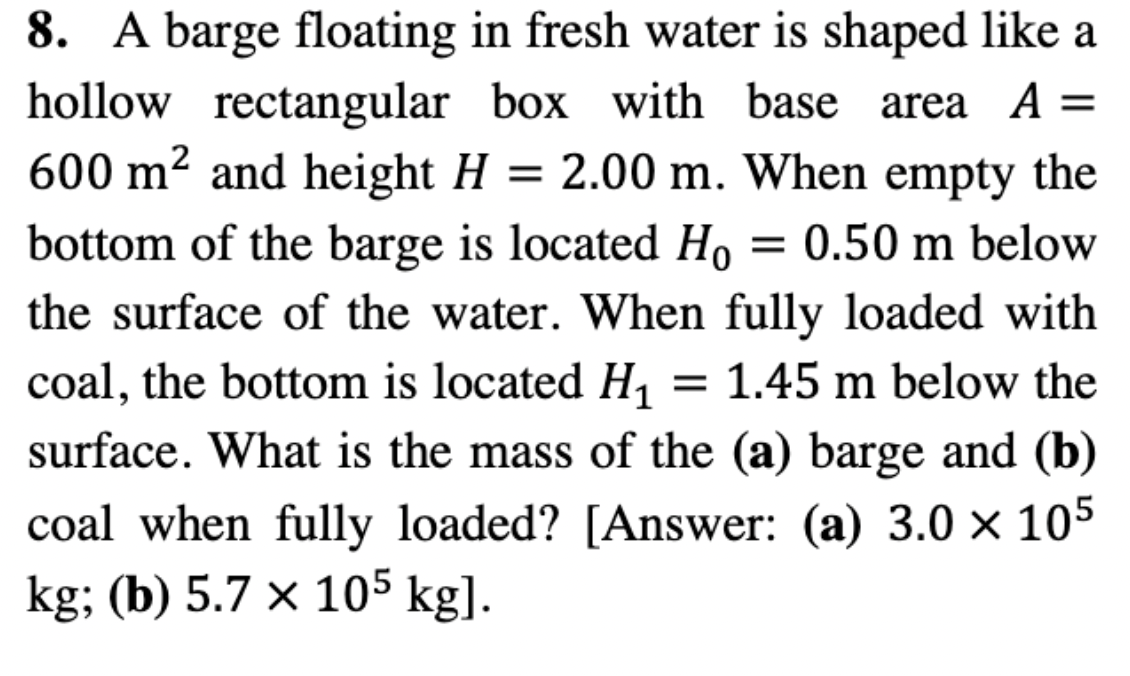 Solved A barge floating in ﻿fresh water is ﻿shaped like | Chegg.com