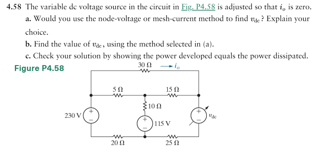 Solved 4.58 ﻿The variable dc voltage source in the circuit | Chegg.com