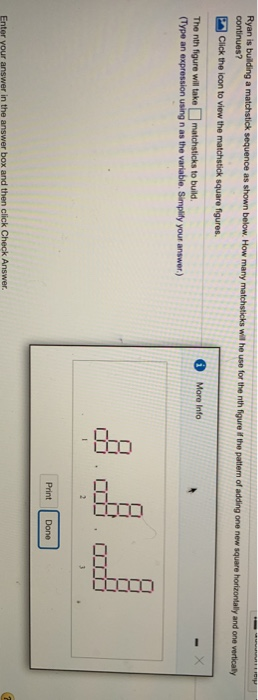 Solved Ryan is building a matchstick sequence as shown | Chegg.com