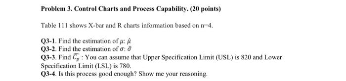 Solved Problem 3. Control Charts and Process Capability. (20 | Chegg.com