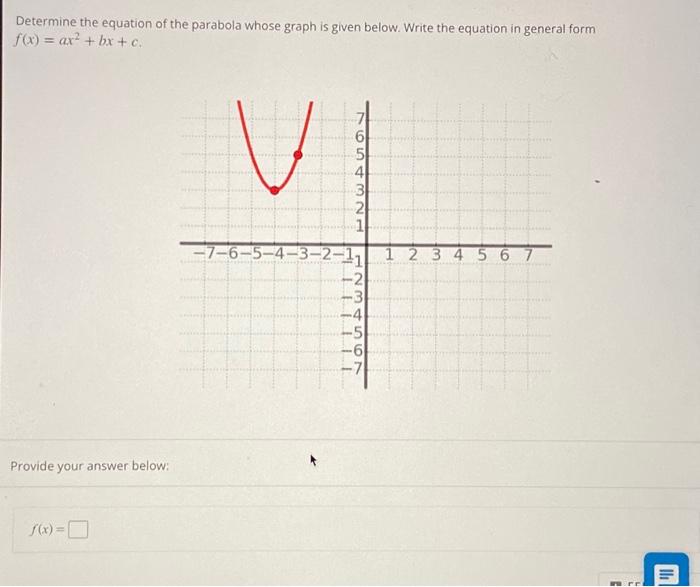 Solved Determine the equation of the parabola whose graph is | Chegg.com