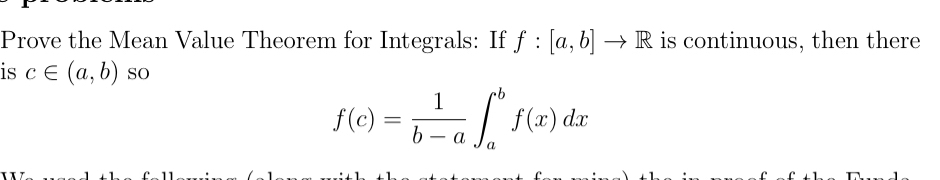 Solved Prove the Mean Value Theorem for Integrals: If | Chegg.com