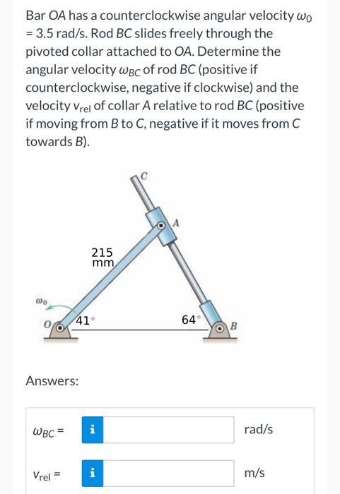 Solved Bar OA has a counterclockwise angular velocity ω0 | Chegg.com