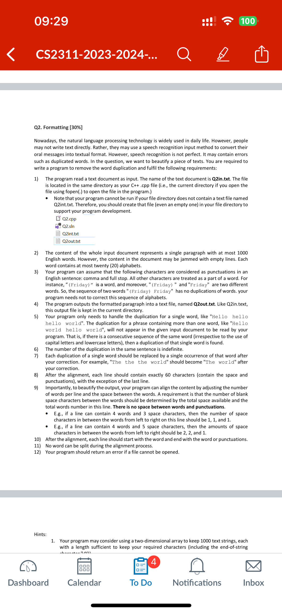 Solved 09:29100CS2311-2023-2024-...Q2. ﻿Formatting | Chegg.com