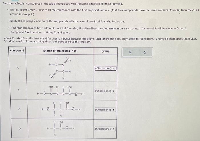 Solved Sort the molecular compounds in the table into groups | Chegg.com