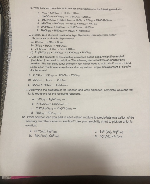 Solved 8 Write Balanced Complete Ionic And Net Ionic 7560