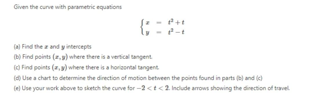 Solved Given the curve with parametric equations | Chegg.com