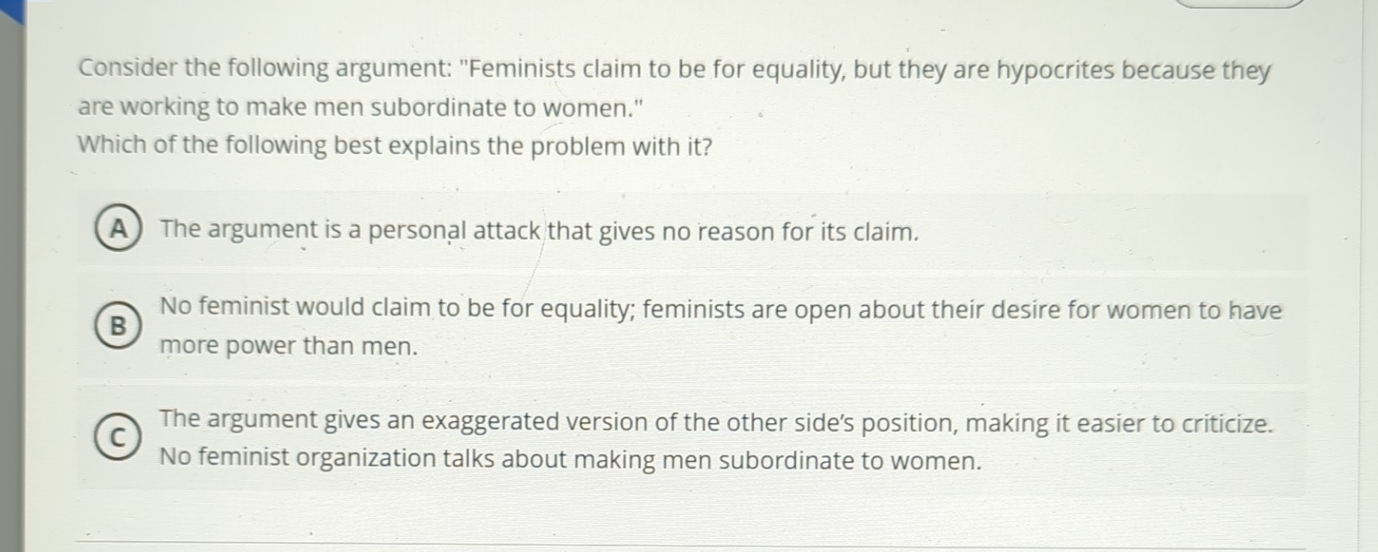 Consider the following argument: "Feminists claim to | Chegg.com