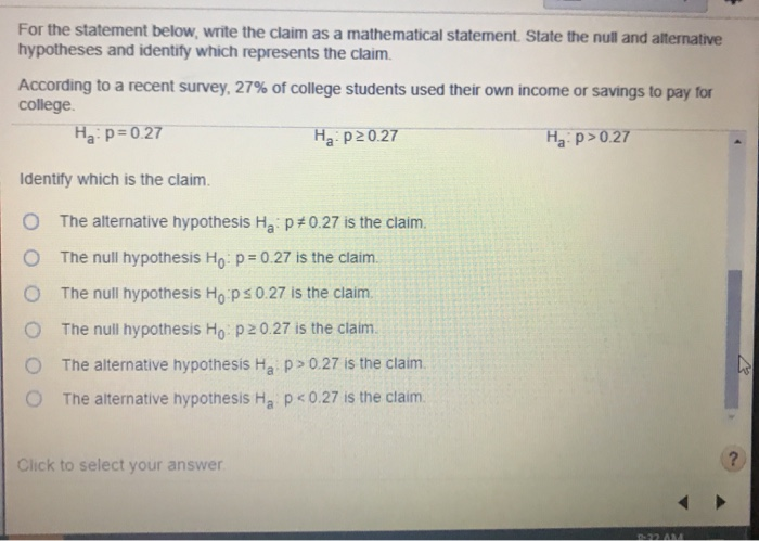 Solved For the statement below, write the claim as a | Chegg.com