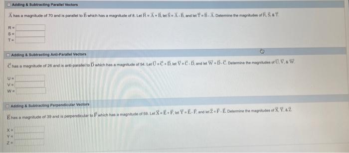 Solved Adding & Subtracting Parallel Wctors A has a | Chegg.com