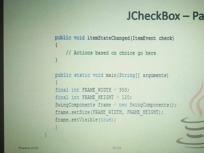 Solved JCheckBox - Pa public void itemStateChanged | Chegg.com