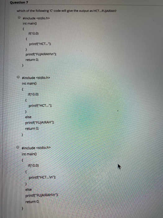 Solved Question 7 which of the following 'C' code will give | Chegg.com