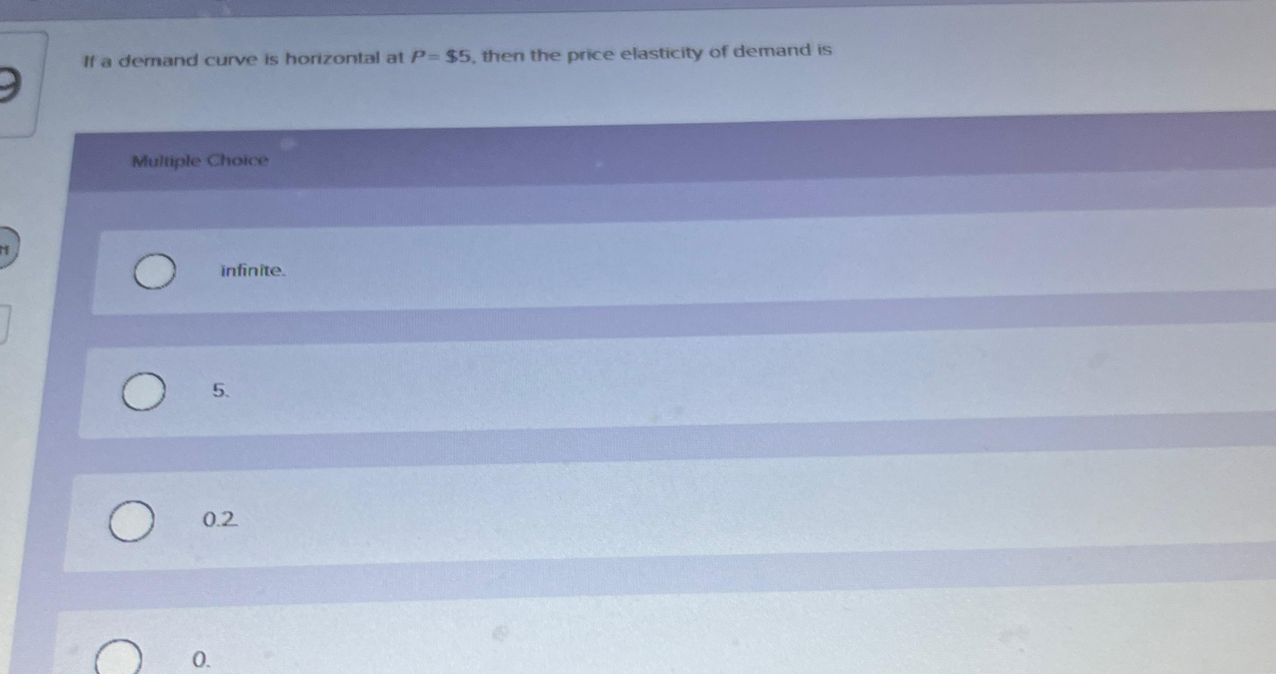 Solved If a dernand curve is horizontal at P=$5, ﻿then the | Chegg.com