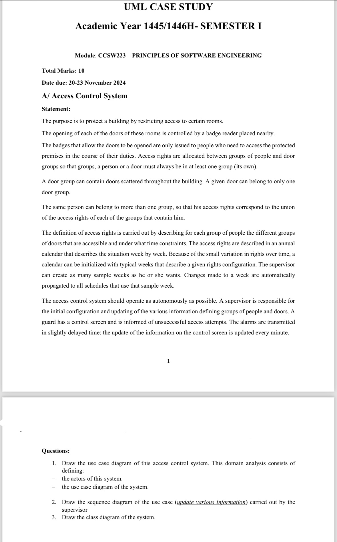 [Solved]: UML CASE STUDY Academic Year 1445/1446H- SEMESTER