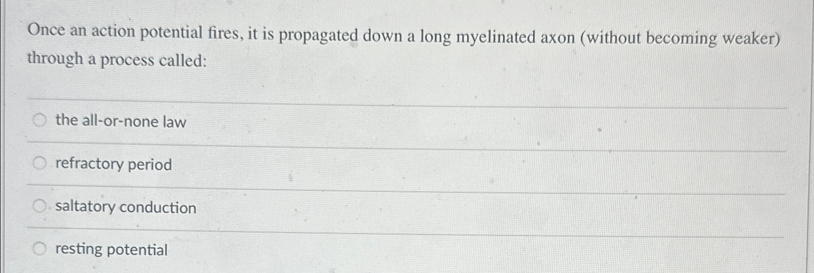 Solved Once an action potential fires, it is propagated down | Chegg.com