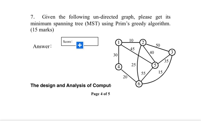Solved Given the following un-directed graph, please get its | Chegg.com