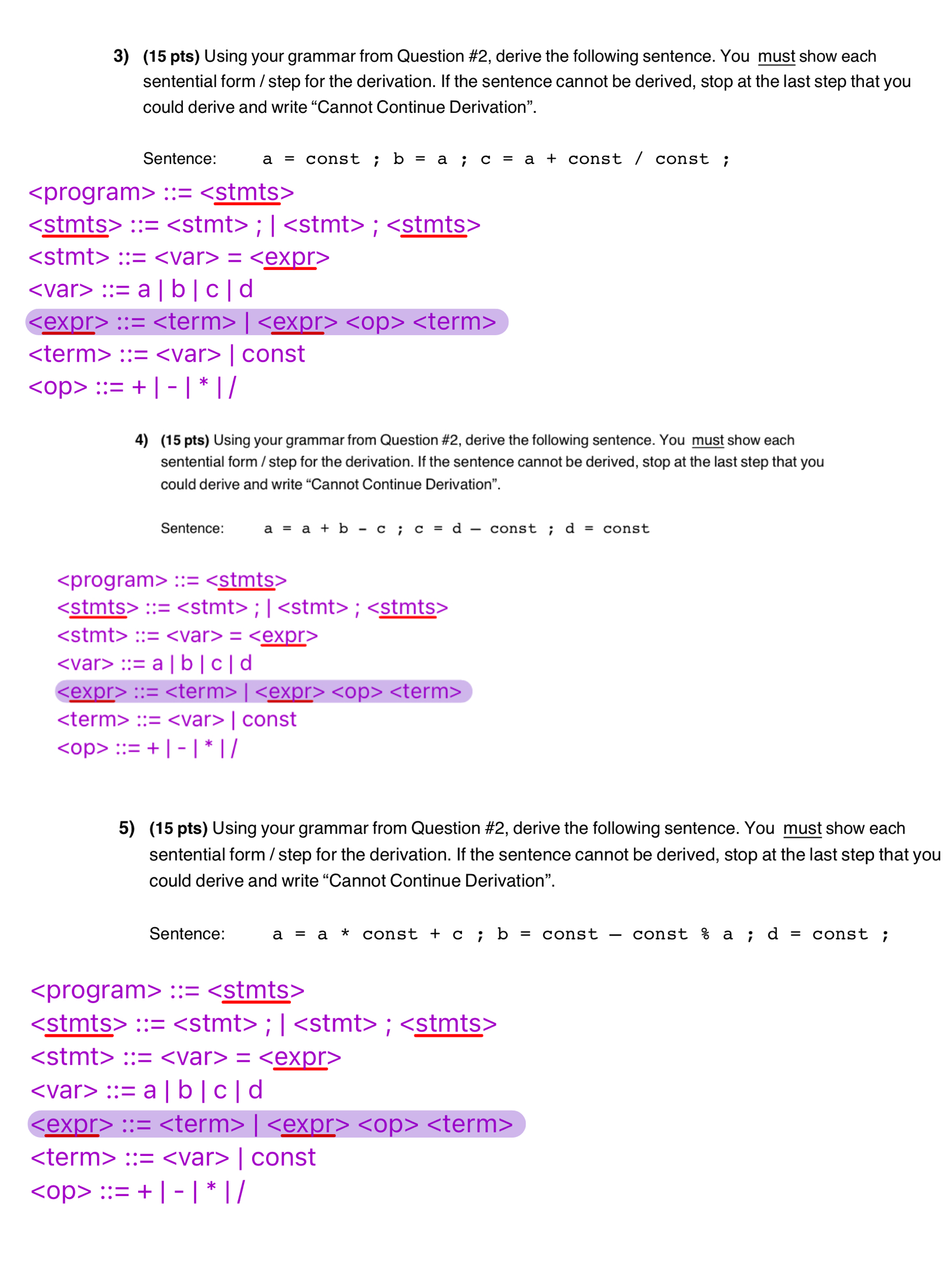 (15 ﻿pts) ﻿Using your grammar from Question #2, | Chegg.com