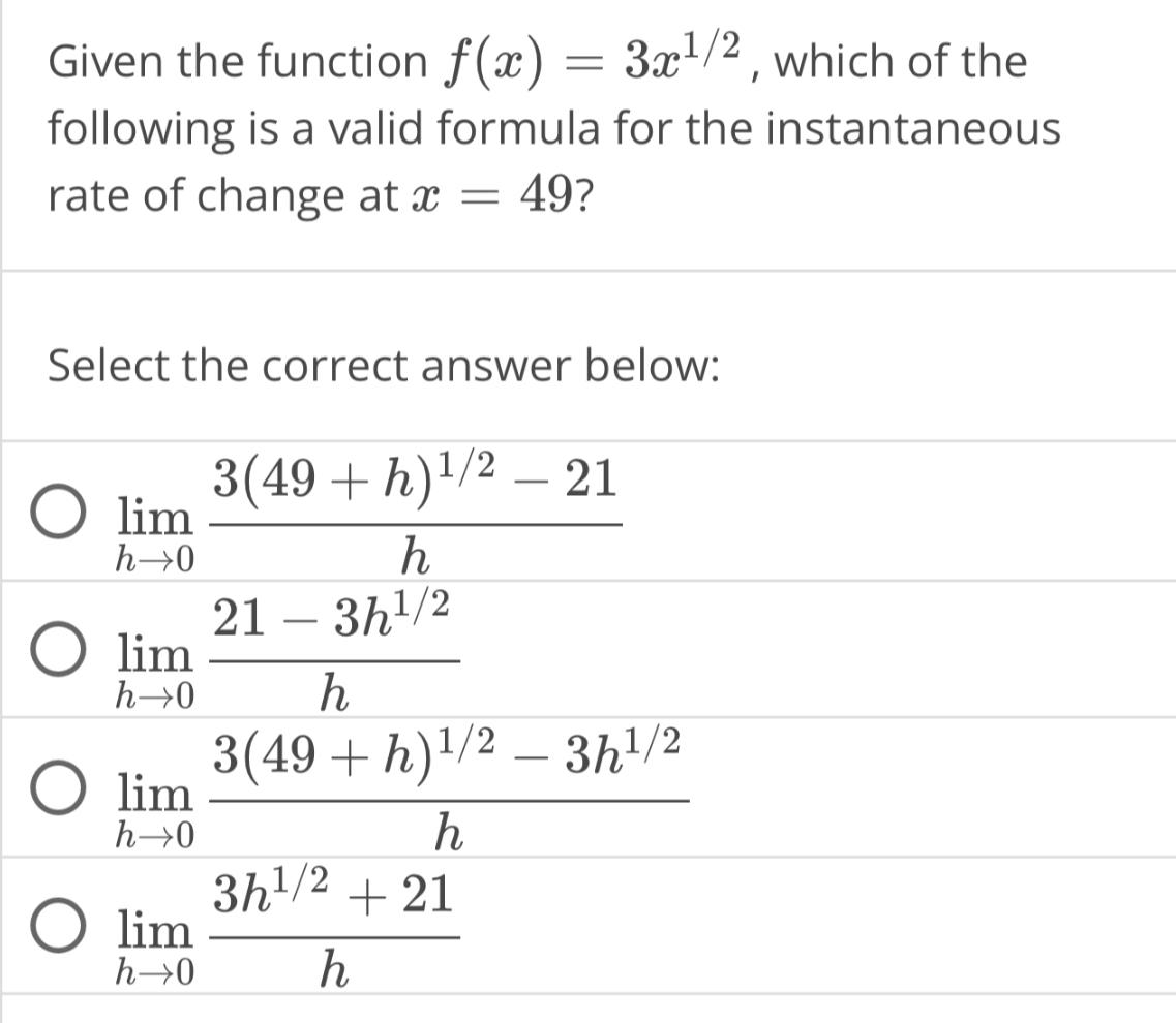Solved Given the function f(x)=3x12, ﻿which of the following | Chegg.com